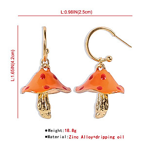 5 Pairs Dainty Mushroom Shape Pendant Earrings Set Sweet Fresh Mushroom Drop Earrings Colorful Sweet Cute Food Dangle Earrings Metal Enamel Mushroom Hoop Earrings Set for Women Jewelry