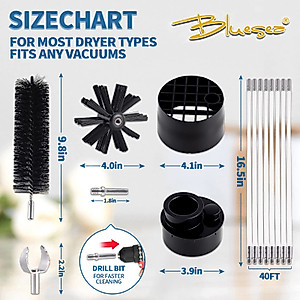 Bluesea 7 Pieces 40 Feet Dryer Vent Cleaner Kit, Reinforced Nylon Dryer Vent Cleaning Kit, Durable Dryer Vent Brush Vacuum Attachment with Flexible Lint Trap Brush, Vacuum & Dryer Adapters