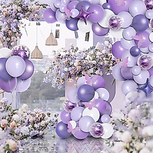 PERPAOL 150pcs Purple Balloon Garland Kit with Butterfly Stickers, Lavender White Macaron Metallic Purple Confetti Balloons Arch for Birthday Wedding Anniversary Sweet 16 Enchanted Forest Party Decor