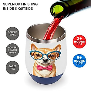 OPTKSNCU 304 Stainless Steel Insulated Cup with Lid, Pet Dog Soft Bow Tie, Oversized Glasses Print Durable, And Easy to Clean – Ideal for Home, Office, And Gift Giving