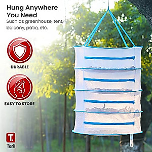 Tarli 4 Layer Herb Drying Rack Comes with Fabric Cover - 8 inch Bigger Shelves and Premium Breathable Mesh for Efficient Drying of Herbs, Flowers, Seeds, Fish, etc - Designed in USA