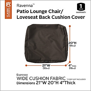 Classic Accessories Ravenna Water-Resistant Patio Lounge Chair/Loveseat Back Cushion Cover, 23 x 20 x 4 Inch, Espresso