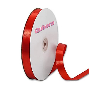 Quhora 5/8 inches Wide x 100 Yards Single Faced Red Polyester Satin Ribbon, Satin Ribbon for Gift, Crafts, Hair Bows, Gift Wrapping, Wedding Party Decoration and More