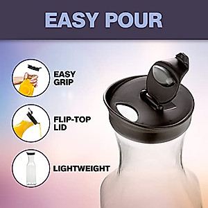 Umien 50 Oz Spill-proof Water Carafe with Flip Top Lid, Clear Plastic Pitcher for Water, Milk, Iced Tea. Drink Containers for Fridge - BPA-Free (Square)