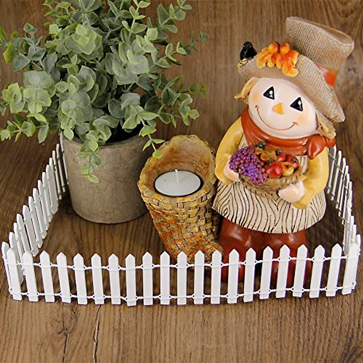 Prsildan 40 Inches Miniature Fairy Garden Fence, DIY Wood Picket Fence Mini Ornament for Dollhouse