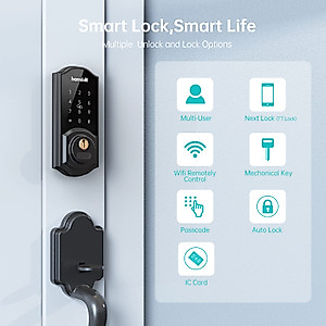 WiFi Smart Door Lock,Hornbill Keyless Entry Keypad Deadbolt with Gateway Remote Control Digital Front Door Lock Bluetooth Electronic Auto Lock Touchscreen Work with Alexa Code for Home Office Airbnb