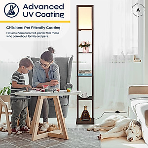 ATAMIN Alvin - 72" Dimmable LED Floor Lamp with Shelves, 3-Way Switching LED Shelf Floor Lamp, Modern LED Standing Lamp for Living Room and Bedroom, Brown