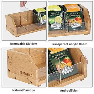 TIOPGHAD 𝑺𝒎𝒂𝒍𝒍 𝑩𝒂𝒎𝒃𝒐 Tea Bag holder, Wood countertop tea organizer basket Storage Box tea packets organizer tea packets Caddy Rack Tea Bags Containers for Drawers Kitchen Cabinet Office