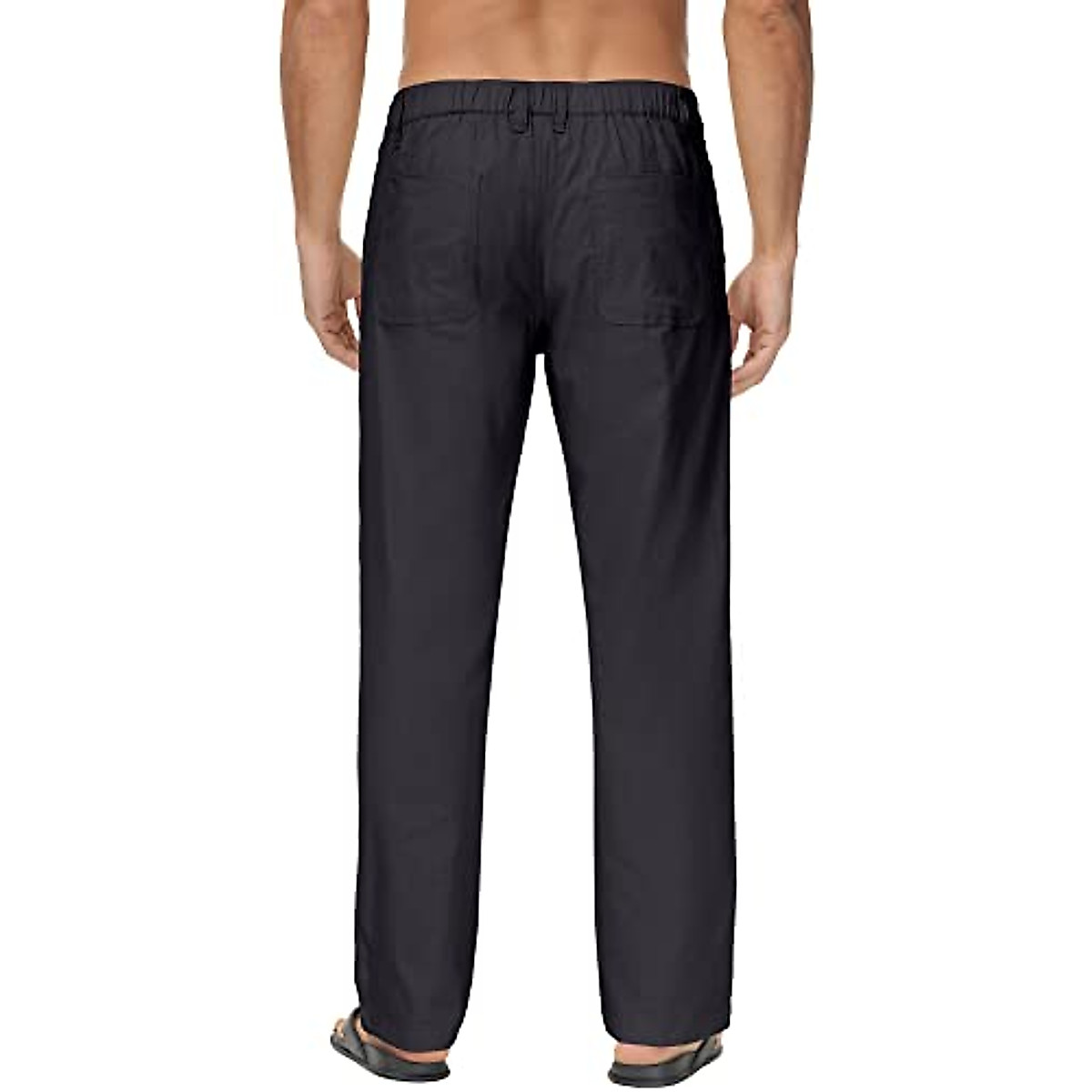 Janmid Men Casual Beach Trousers Linen Summer Pants Black 3XL