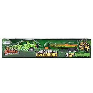 ArtCreativity SUV Toy Car with Trailer and Speedboat Playset for Kids, Interactive Jungle Play Set with Detachable Speed Boat and Opening Doors on 4 x 4 Toy Truck, Best Birthday Gift for Boys & Girls