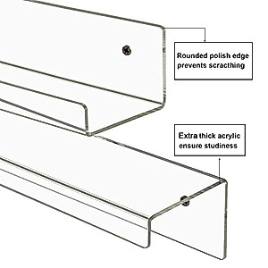 Dezzer Acrylic Floating Shelves, 6 Pack 15" Invisible Shelf Wall Ledge Bookshelf Bedroom Bathroom Kitchen Shelves Book Toys Funko Pop Figures Display Shelves, Clear