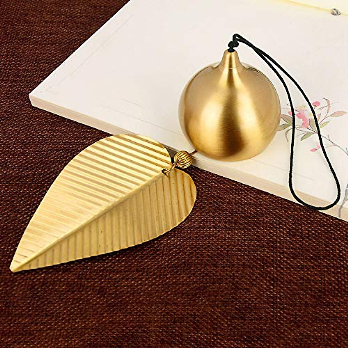 Gold Leaf Hanging Bell Good Luck Bell Wind Chime Home Window Decoration Bell for Wealth and Safe Pendant Chinese Feng Shui Bell