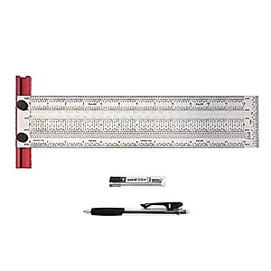 Smgda 12 Inch T-Rule, Precision Marking T Rule, Woodworking T Square Ruler, Stainless Steel Hole Positioning Scribing Tool, Carpenter Measuring T-Square, with Pencil & 0.5mm Pencil Refill