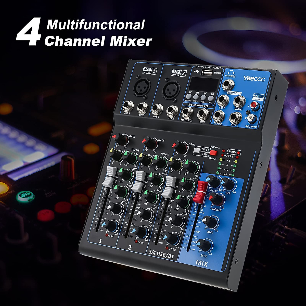 4 Channel Live Studio Stereo Audio bluetooth Mixer Sound Mixing DJ USB Console