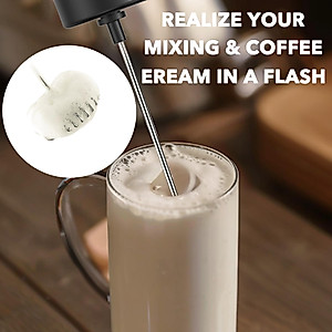 Milk Frother, Matcha Whisk, Frother Mini Frappe Mixer for Drink, Whisk Drink Mixer for Coffee, Cappuccino, Frappe, Matcha, Hot Chocolate, Black