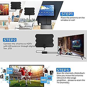 TV Antenna, Antenna TV Digital HD Indoor, 2023 Upgraded Digital TV Antenna Long 400+ Miles Range, Support 4K 1080p Fire TV Stick and All Older TV, Indoor Amplifier Signal Booster, 16ft Coax Cable