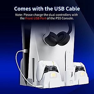 NexiGo PS5 Accessories Wall Mount with DualSense Charging Station, Stable Metal Wall Hanging Stand with LED Charging Indicator for Playstation 5 Console (Disc & Digital), White