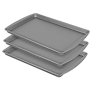 G & S Metal Products Company BakerEze Medium Non-Stick Cookie Pan, 16.9''L x 10.7''W x 0.8''H, Grey, 3 Count (Pack of 1)