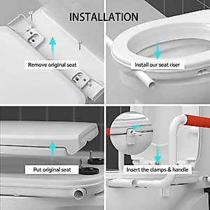 R&T Bidet Seats & Toilet Raised Seat with Handles,1 Elongated Non-Electric Bidet Toilet Seat,1 Toilet Seat Riser Suit For Seniors Elderly Disabled Handicap Kids Pregnancy