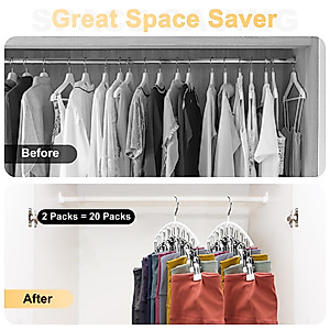 Legging Organizer for Closet, Metal Yoga Pants Hanger w/Rubber Coated 2 Pack w/10 Clips Hold 20 Leggings, Hangers Space Saving Hanging Closet Organizer for Closet Organizers and Storage-White