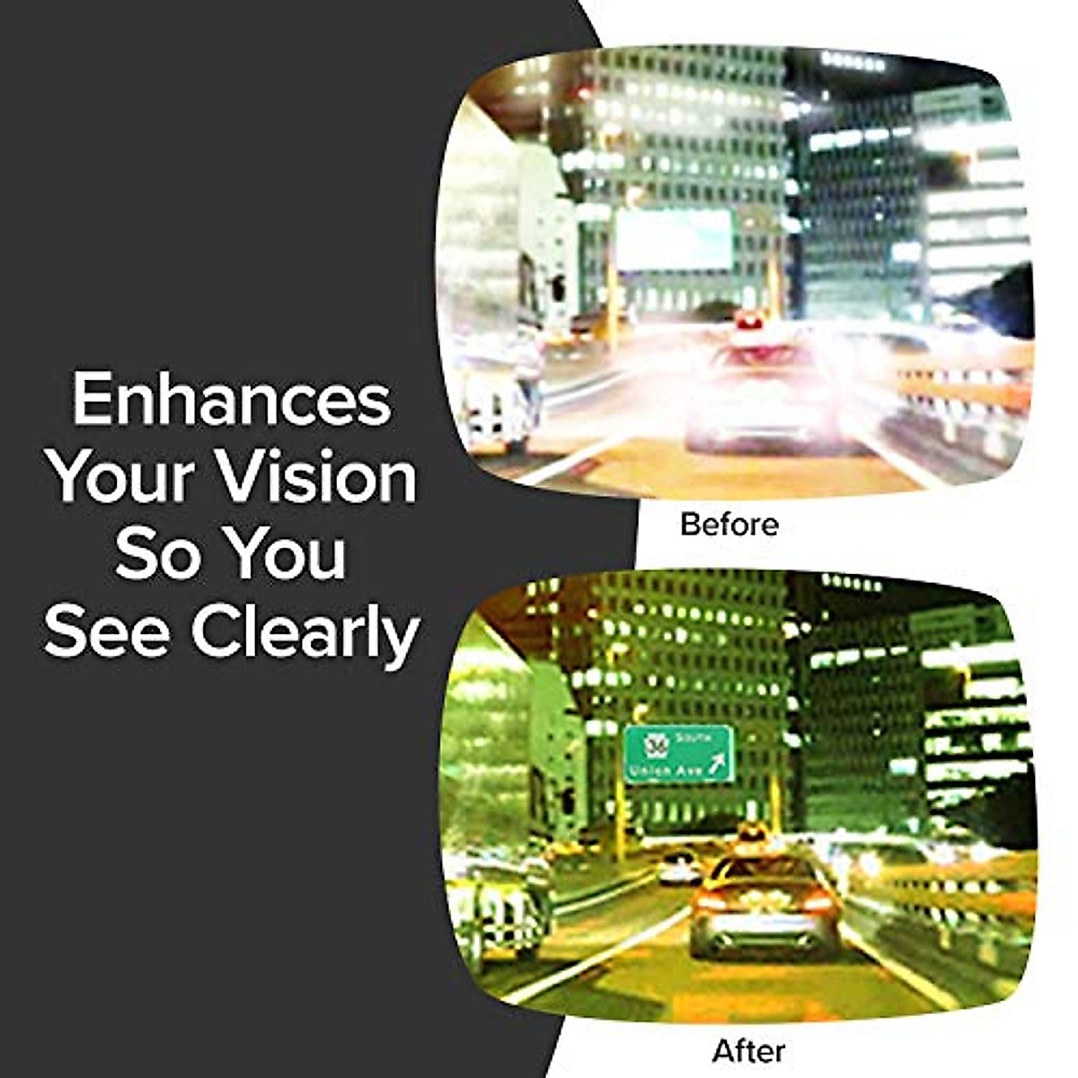 Battlevision As Seen On TV Night Vision Glasses 2 Pairs by BulbHead - Amazing Night Driving Glasses Protect Eyes From Blinding Headlight Glare - Green Lenses Enhance Clarity - Flexible Frames, 6 In