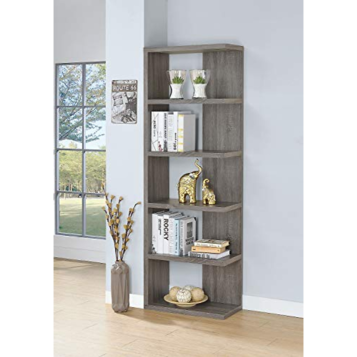 Coaster Home Furnishings 5-Tier Semi-Backless Bookcase Weathered Grey, 11.5"" d x 23.5"" w x 70.75"" h (800553)