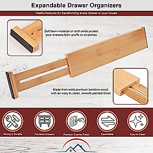 DICOBEE Bamboo Kitchen Drawer Dividers Organizers, (Large (17"-22")) Expandable Drawer Organizer, Adjustable Bamboo Dividers For Kitchen Drawers, Dresser, Bedroom, Bathroom, and Office, 4 Pack