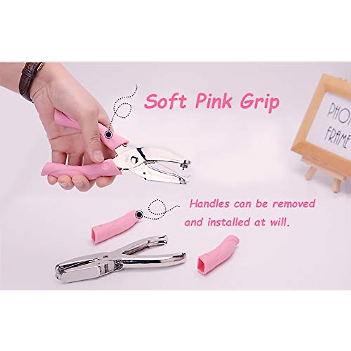 Star Shape Single Paper Hole Punch, 1 Pack 6.3 Inch Length 1/4 Inch of Diameter of Hole Handheld Puncher with Pink Soft Thick Leather Cover(Star 1/4 inch)