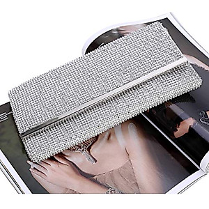 Tanpell Women's Soft Rhinestone Crystal Evening Clutch Bags Bling Purse with Detachable Chain for Prom Party Silver