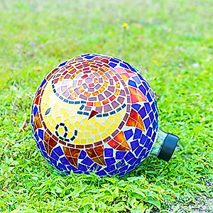 VCUTEKA Gazing Balls, Glass Garden Globe Mosaic Gazing Ball Sphere for Garden Lawn Outdoor Ornament Yard Decorative, 10-Inch, Sun and Moon
