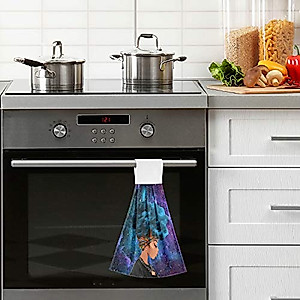 Black African Woman Kitchen Hanging Towel 12 x 17 Inch American Lady Galaxy Hand Bath Towels Tie Dry Towels Set 2 Pcs Tea Bar Dish Cloths Towel Soft Absorbent Durable for Bathroom Laundry Room Decor