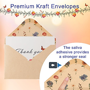 Runyanofamily 10PCS Wildflower Design Thank You Cards with Kraft Envelopes - Perfect for Wedding, Baby Shower, Bridal Shower and Graduation