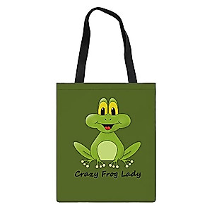 Bulopur Crazy Frog Lady Printing Shopping Tote Bags Women'S Wallet 2Pcs Canvas Tote Bag with Interior Pocket Coin Purse Zip Around