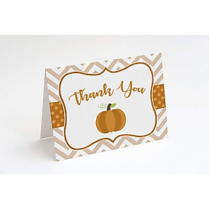 Pumpkin Thank You Cards for Fall Autumn Baby Shower Birthday Party Business Wedding Kids Chevron Stripes Polka Dots Orange Blank Inside Envelopes Included (50 Count)