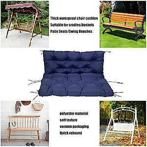 Waterproof Thicken 5"outdoor swing cushions 2-3 Seater Washable Swing Replacement Cushions High elastic PP cotton filling,for garden patio loveseat Pad,non-slip-with fixed rope,47"x40"/Lake Blue