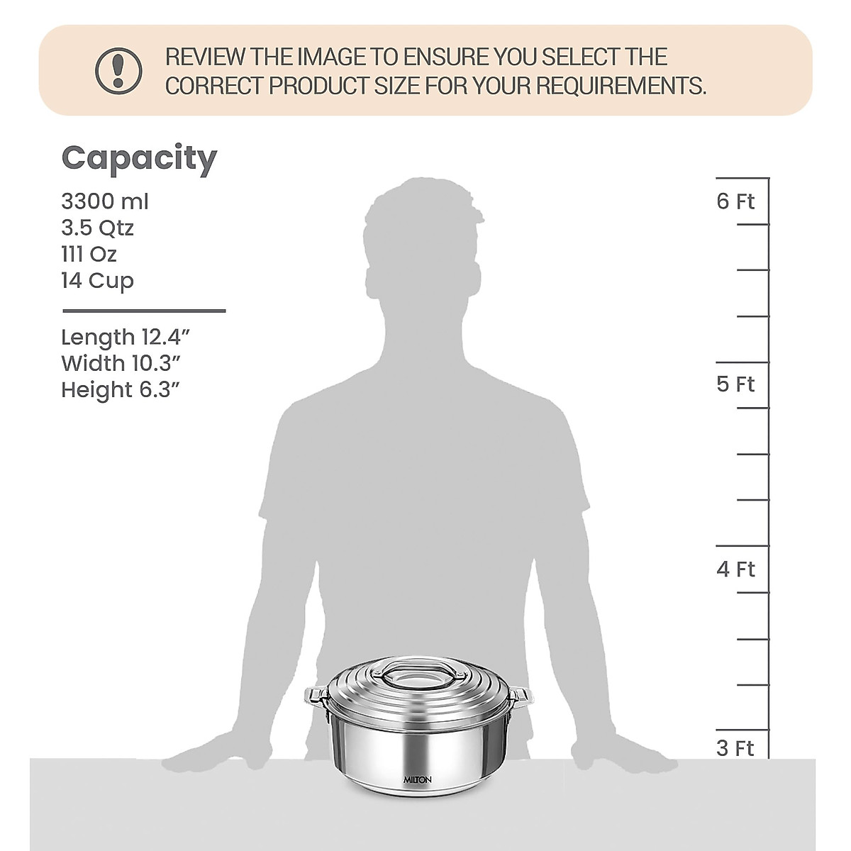 MILTON Galaxia 3500 Insulated Stainless Steel Casserole, 3.5 qt. (3300 ml, 111 oz) Thermal Serving Bowl, Keeps Food Hot & Cold for Long Hours, Elegant Hot Pot Food Warmer Cooler, Silver