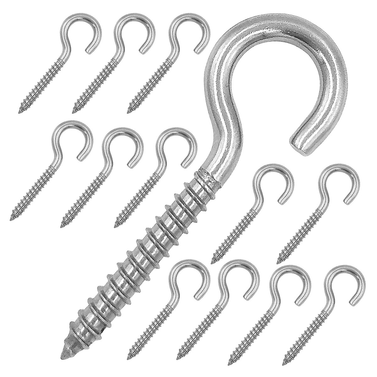 YAIRMIS Pack of 12 M6 Metal Hooks, heavy-duty304 Stainless Steel Screw Hooks, self-Tapping Eye-Ring Bolt Hooks, Wooden Terminal Eye-Hole Hooks, Pendant Lights and Wires, Strong