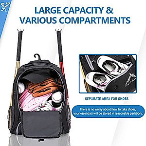 Himal Outdoors Baseball Bag - Bat Backpack for Baseball, T-Ball & Softball Equipment & Gear for Adults | Holds Bat, Helmet, Gloves and Cleats | Shoes Compartment & Fence Hook