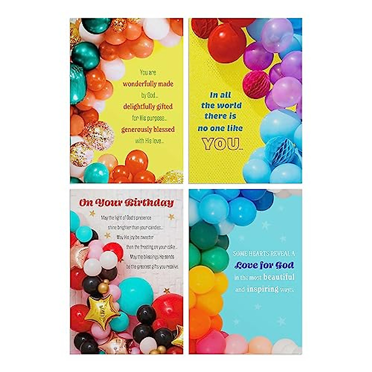 DaySpring - Birthday Balloons - 4 Balloon Designs Assortment with Scripture - 12 Happy Birthday Boxed Cards & Envelopes (U0057)