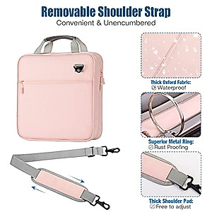 MoKo Zipper Binder, 3 Ring 2 inch Binder with Zipper,500 Sheet Capacity Multi-Pocket School Binder for Middle School, Handle and Shoulder Strap Included, Pink & Gray
