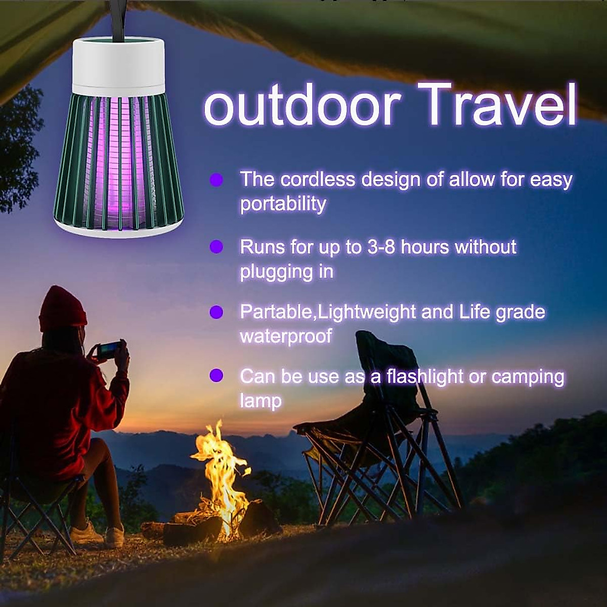 Mozz Guard Mosquito Zapper, 2024 New MozzGuard Outdoor Mosquito Lamp, USB Charing and Low Noise, Portable Cordless Zapper Outdoor, for Indoor, Home Garden, Camping, Picnic (2 Pack)