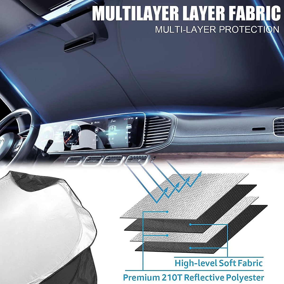 Front Windshield Sunshade Fit for Mercedes Benz GLC 2016-2024 and E-Class Foldable UV Ray Reflector Car Shade Front Windshield Mercedes Benz Sun Shade Windshield Keeps Your Vehicle Cool