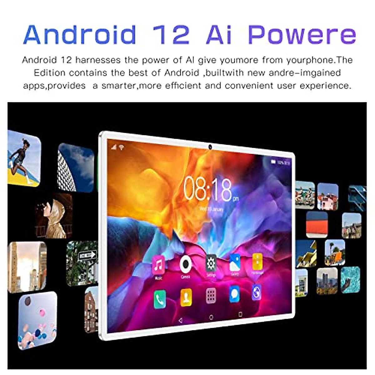 10.1 Inch 5G WiFi Tablet, 1960x1080 IPS HD Tablet for 12, 10 Core CPU Portable Tablet with Dual Camera, 6GB 128GB Memory Tablet for Work, Learning, Game