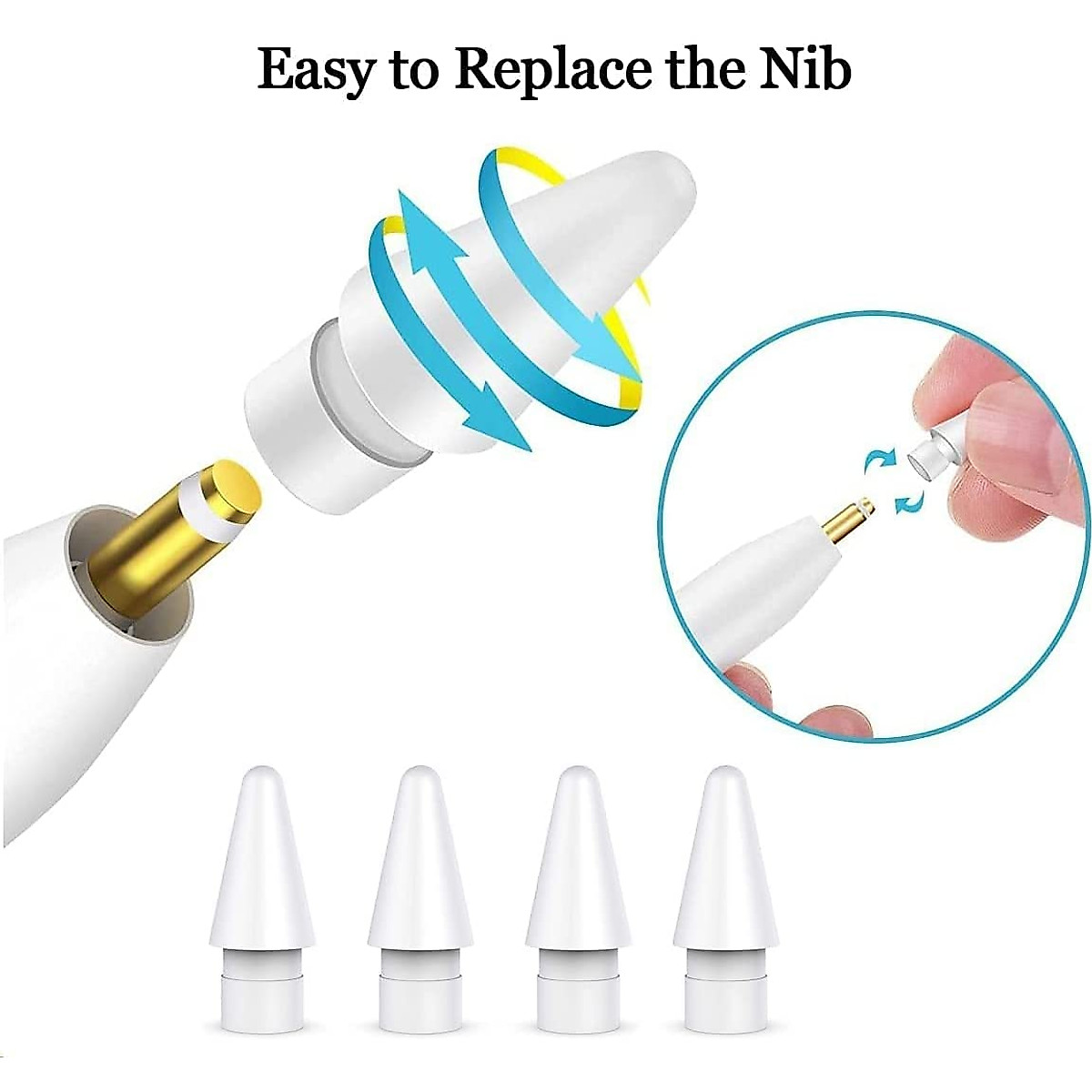 Amtake Replacement Tips/Nib for Apple Pencil 2nd/ 1st Generation,Apple Pencil Pen Tip Compatible for iPad Mini iPad Pro (4 Pack