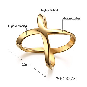MEALGUET Gold Plated Stainless Steel X Criss Cross Statement Ring for Women Stackable Gold-tone Fashion Party Cocktail Rings Wide Band,size 9
