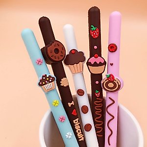Angelastore Stationery Cute Biscuit Gel Pen School Office Kawaii Supply Novelty Creative Choclate Sweet cake lovely funny Donuts fruit,5pcs (black ink color), 0.5mm
