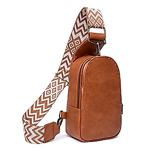Sanxiner Crossbody Sling Bags with Cards Slots,Fanny Packs for Women Vegan Leather,Small Backpack Handbag Light weitght Daypack Purses（1-Brown