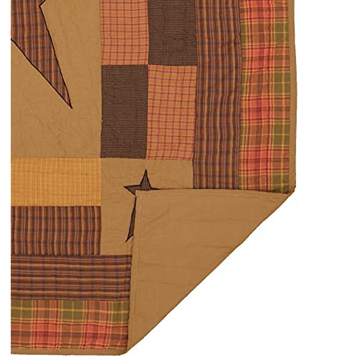 VHC Brands Dark Khaki Tan Primitive Decor Sutton Rod Pocket Cotton Pre-Washed Appliqued Star Throw