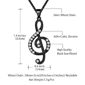 beautlace Women's Musical Note Necklace Black Gun Plated Treble Clef Music Note Jewelry Gifts for Music Lover KP0018K