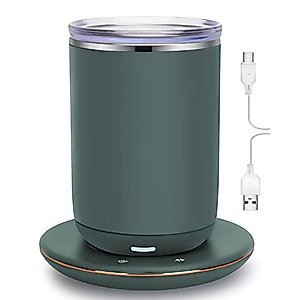 Temperature Control Smart Mug with Lid, Coffee/Tea Mug Warmer - Self Stirring, 11oz, Auto Temperature Control 131℉, USB Corded Electric, 8 Hours Auto Shut Off (Dark Green)